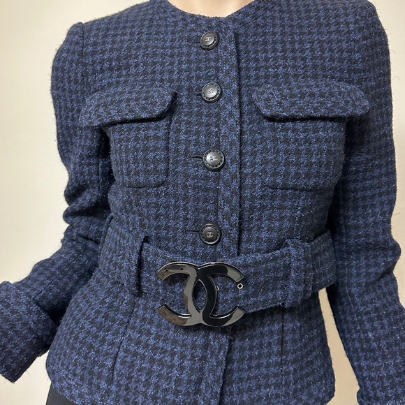 CHANEL | Jackets & Coats | New Chanel Tweed Jacket Black Navy 36 | Poshmark